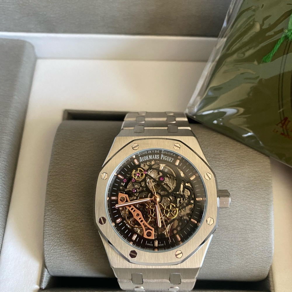 Audemars Piguet Silver And Black Skeleton Watch - Gem